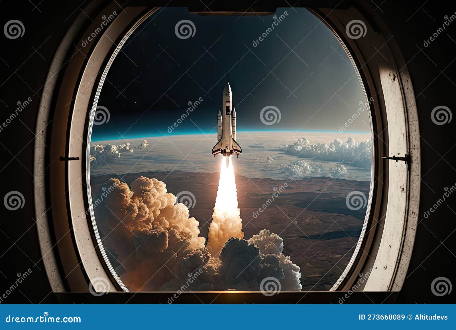 Rocket Launch, with View of the Earth and Its Atmosphere Visible ...