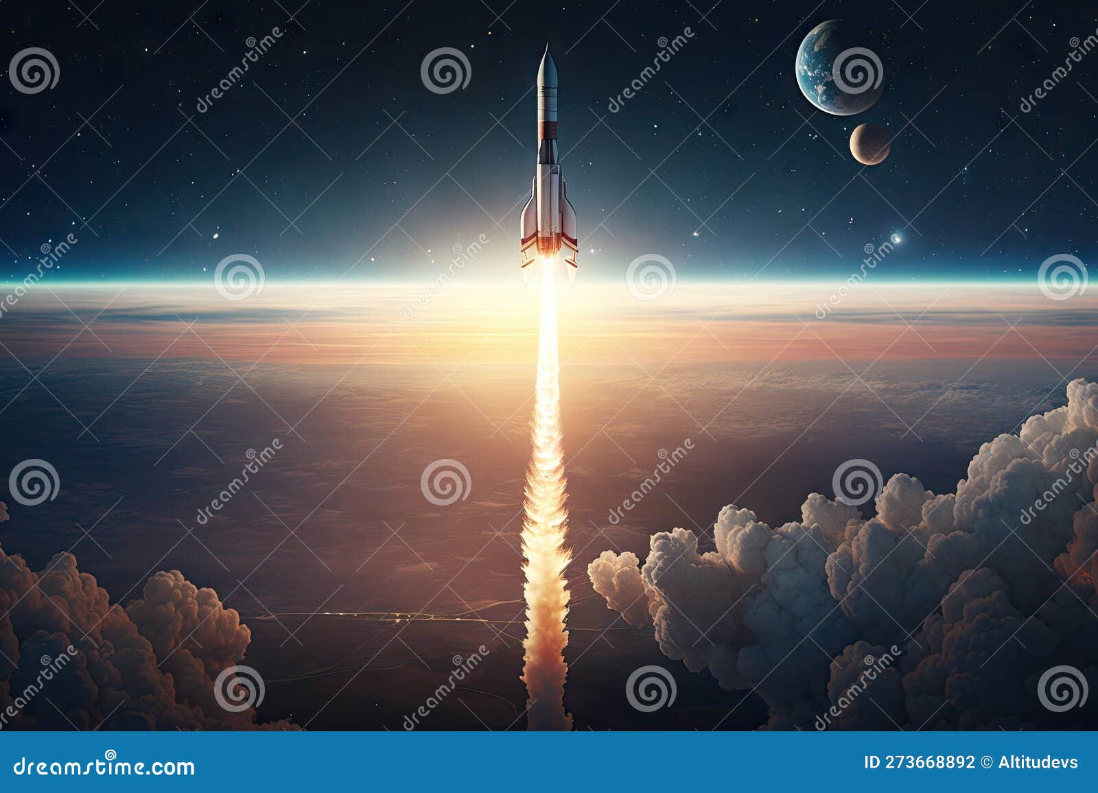 Rocket Launch, with View of the Earth and the Stars in the Background ...