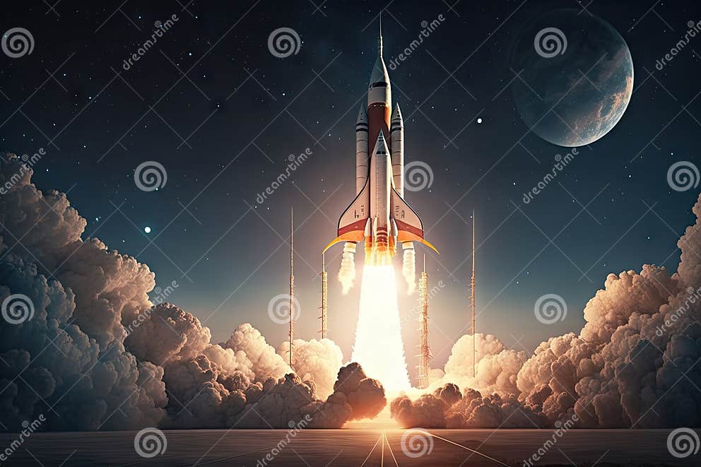 Rocket Launch, with View of the Earth and Stars in the Background Stock ...