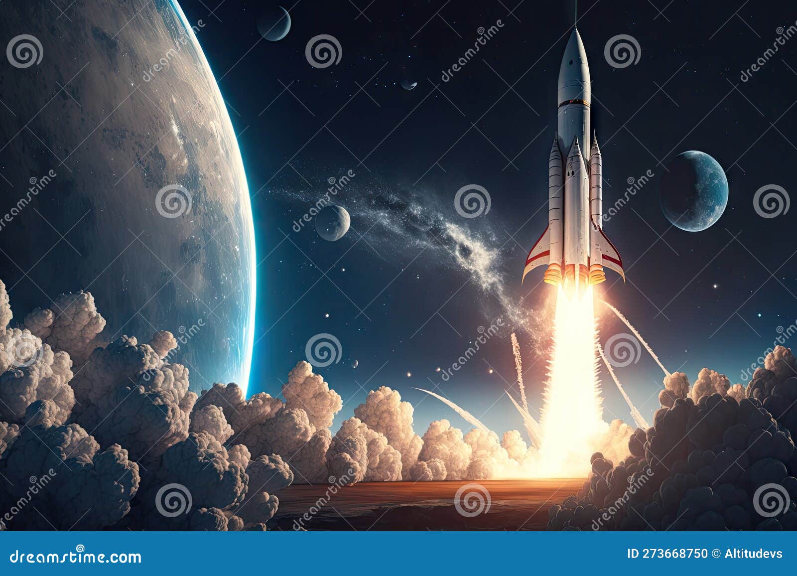 Rocket Launch, with View of the Earth and Stars in the Background Stock ...