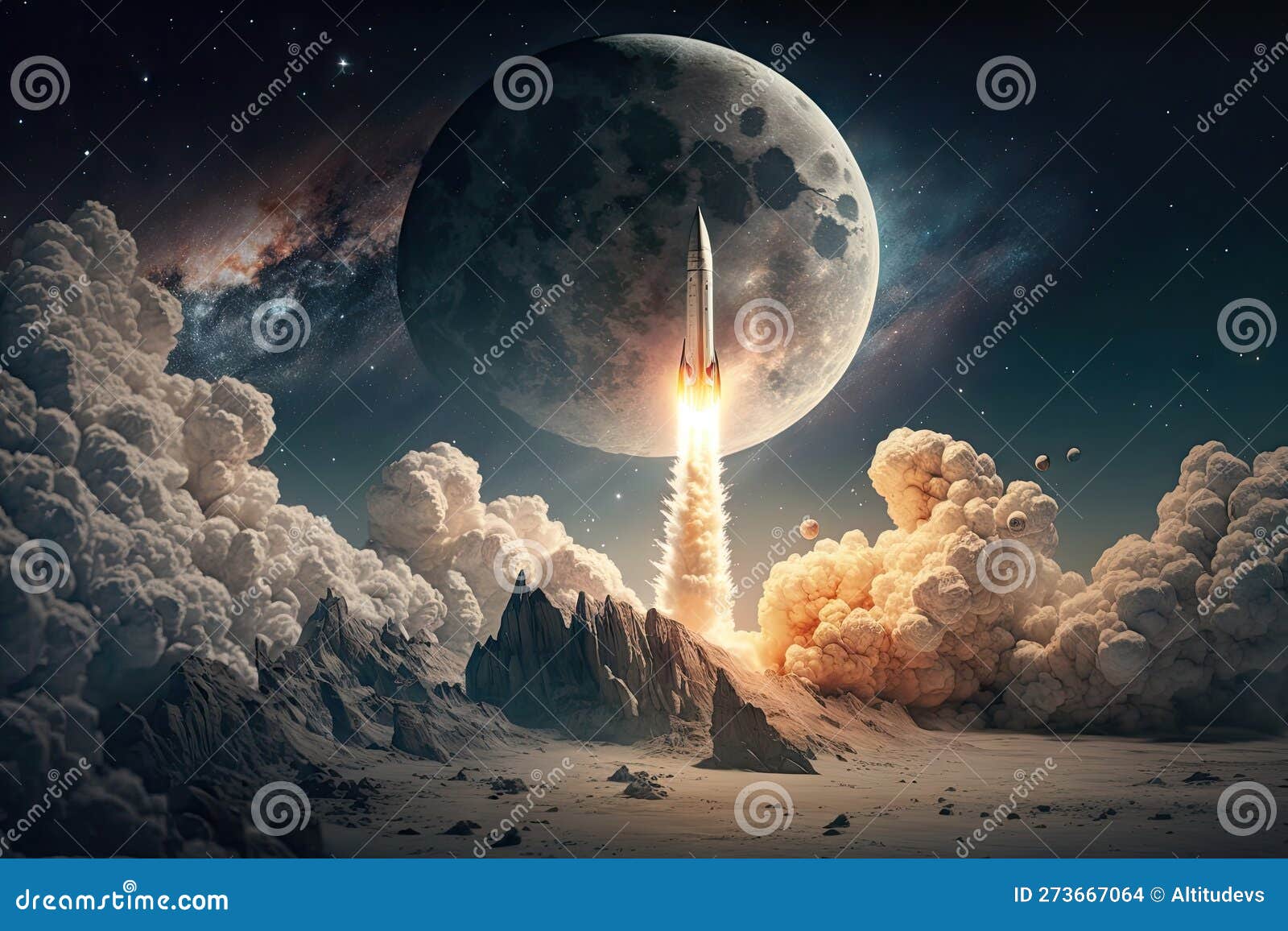 Rocket Launch with View of the Moon, Highlighting Its Mysterious ...
