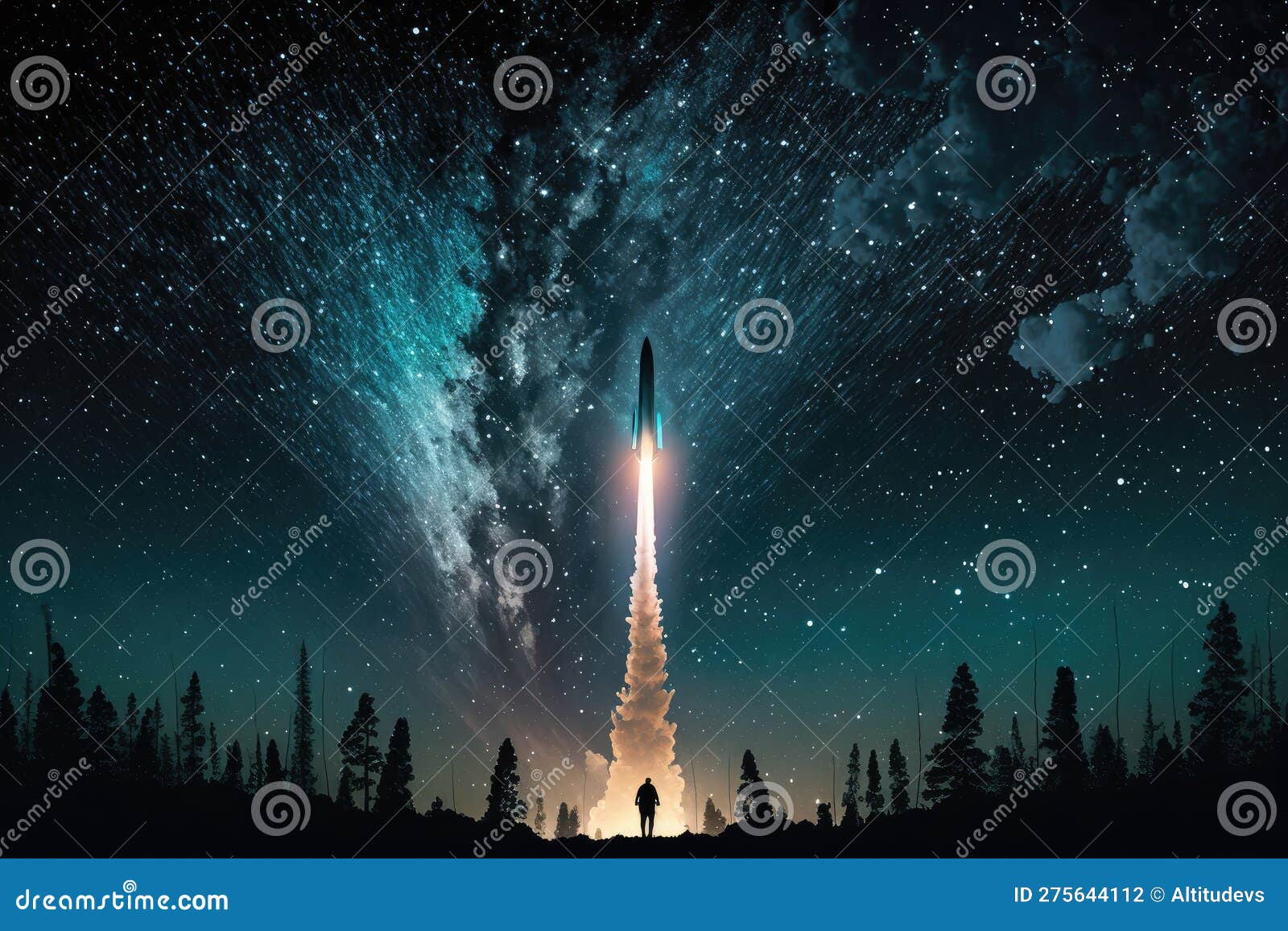 Rocket Launch, with View of the Night Sky and Stars Stock Photo - Image ...