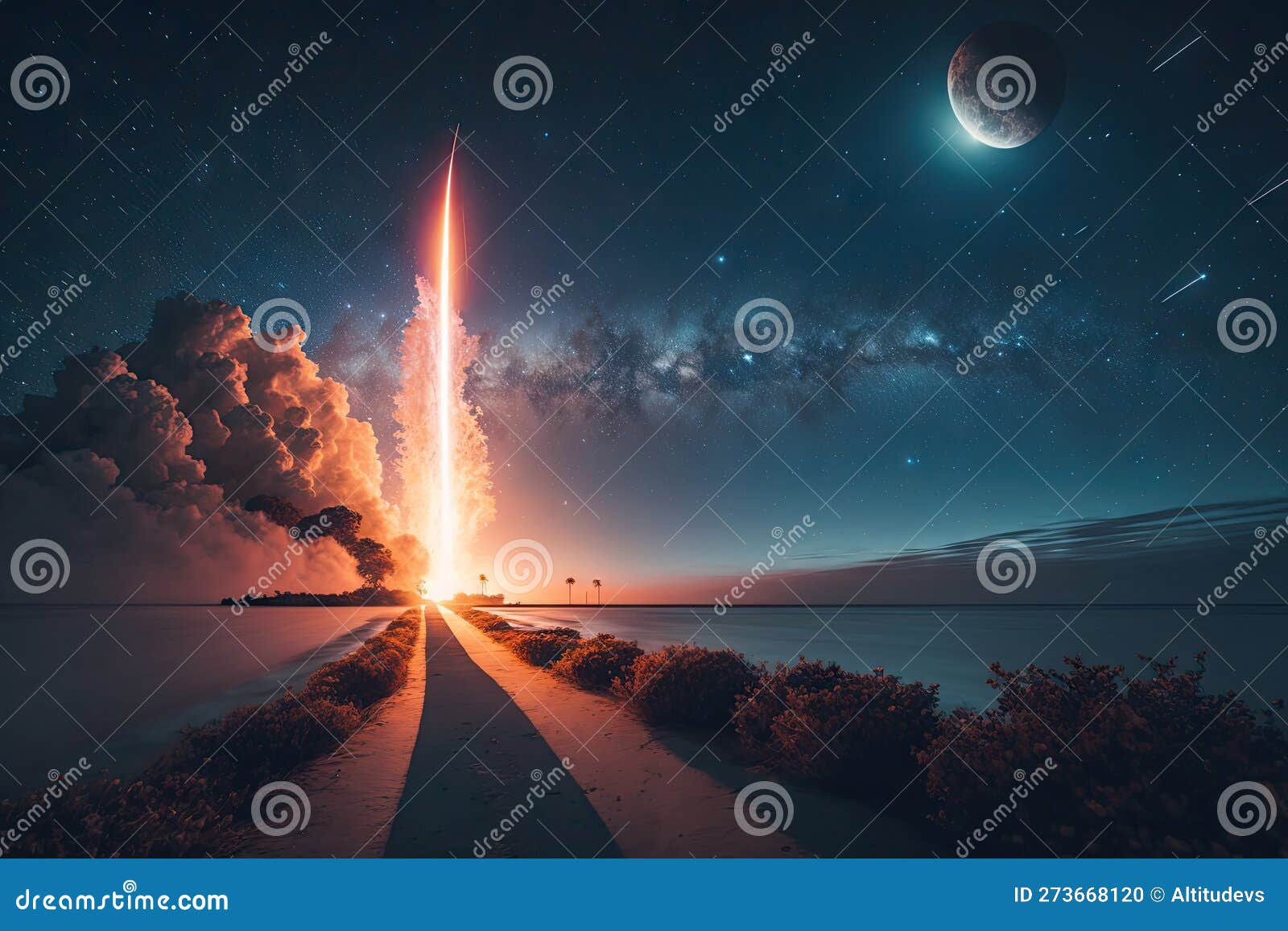 Rocket Launch, with View of the Night Sky and Stars Stock Photo - Image ...