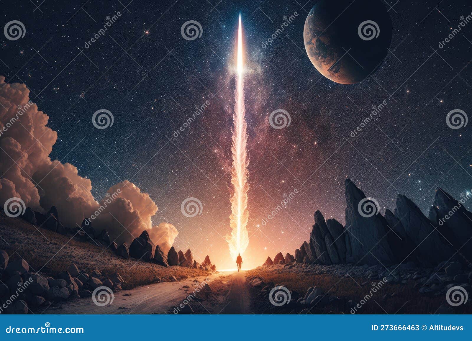 Rocket Launch, with View of the Night Sky and Stars Shining Stock ...