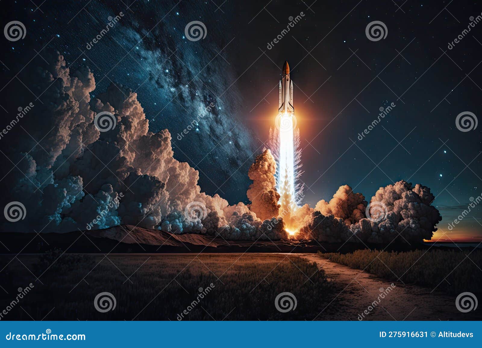 Rocket Launch, with View of the Night Sky, and Stars Visible Stock ...