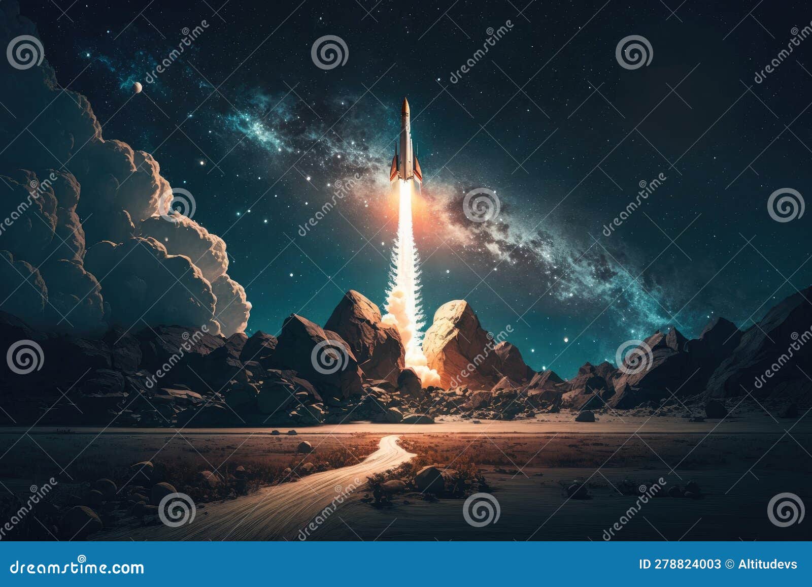 Rocket Launch, with View of the Night Sky, and Stars Visible Stock ...