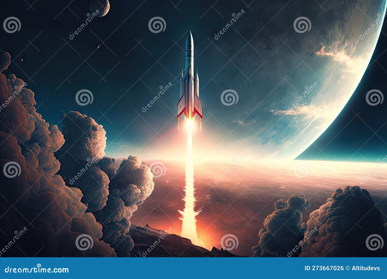 Rocket Launch, with View of the Planet Earth and Its Atmosphere in the ...