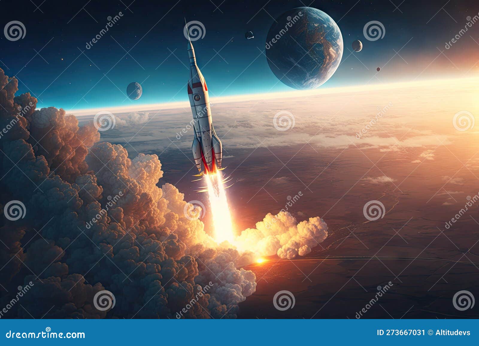 Rocket Launch, with View of the Planet Earth and Its Atmosphere in the ...