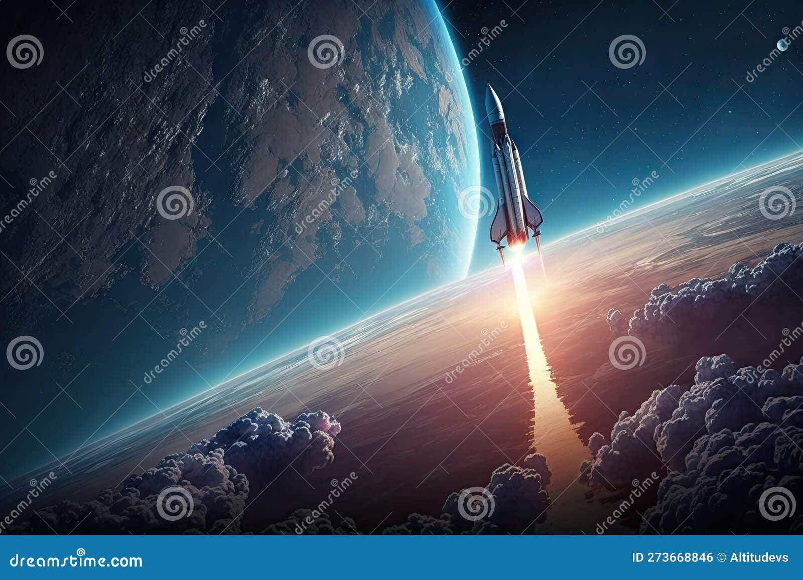 Rocket Launch, with View of Planet Earth and the Sky Above Stock ...