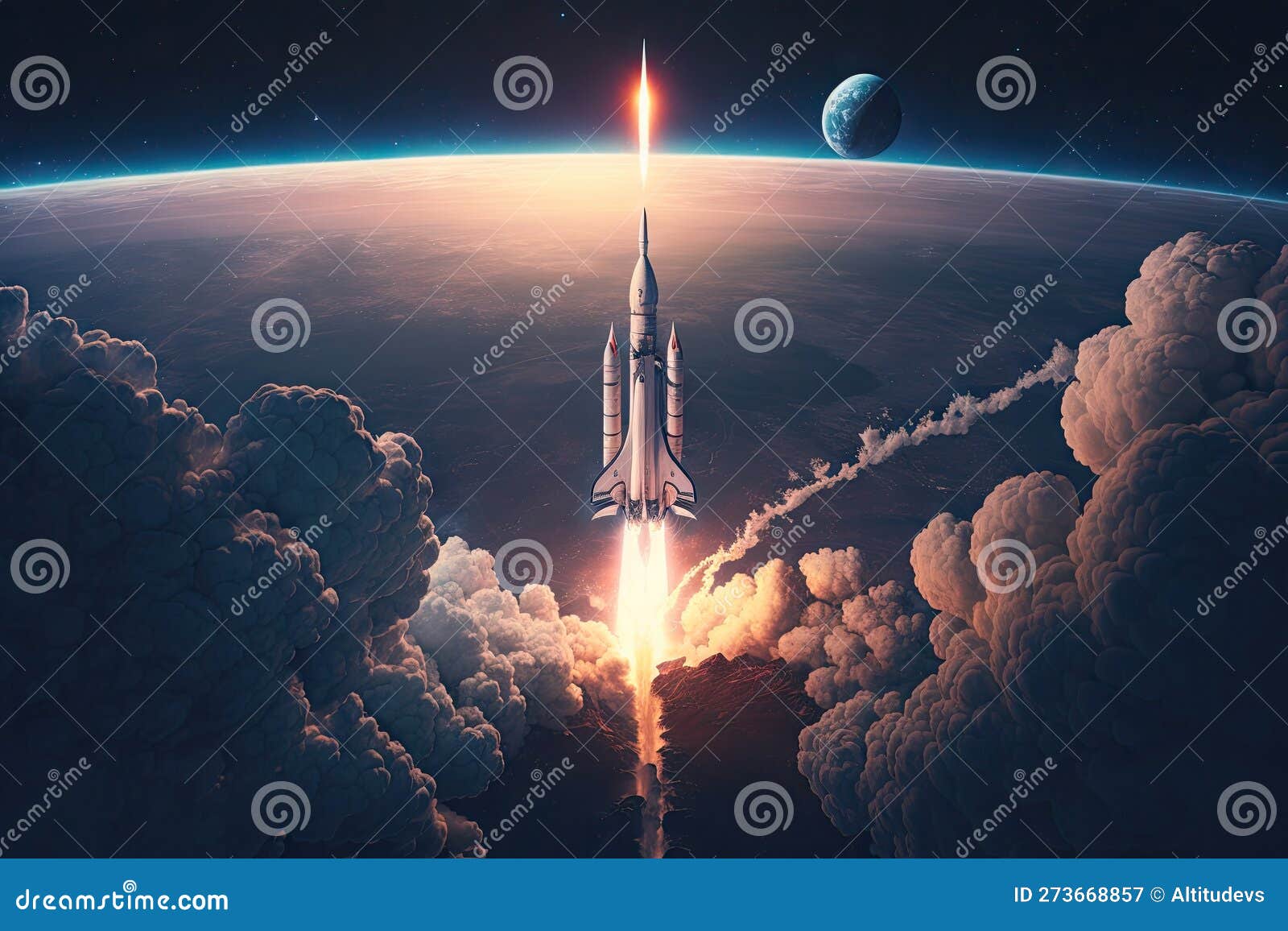 Rocket Launch, with View of Planet Earth and the Sky Above Stock ...