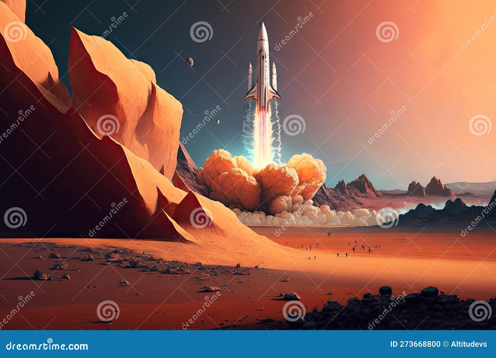 Rocket Launch, with View of the Rocket Rising Above the Surface of an ...