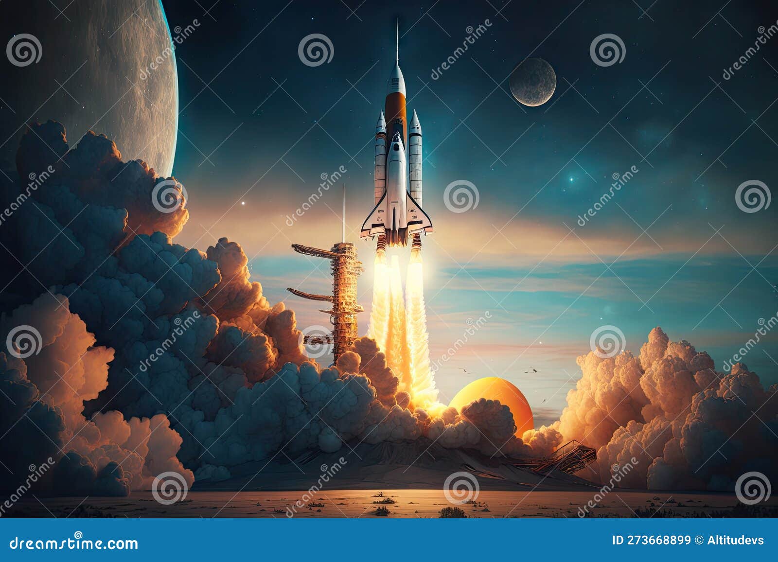 Rocket Launch, with View of Spacecraft and Its Solar Panels Visible ...