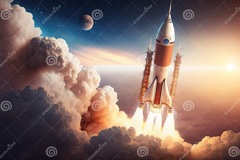 Rocket Launch, with View of Spacecraft and Its Solar Panels Visible ...