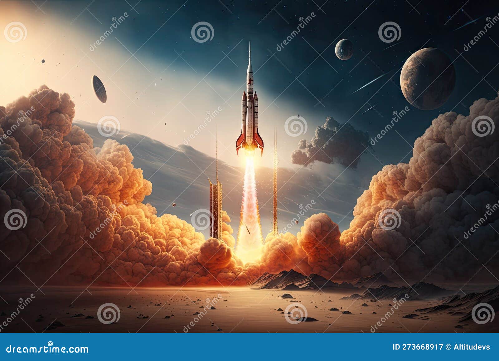 Rocket Launch, with View of Spacecraft and Its Solar Panels Visible ...