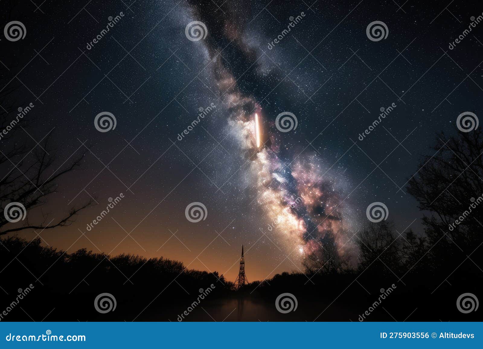 Rocket Launch with View of the Stars and Galaxies in the Background ...