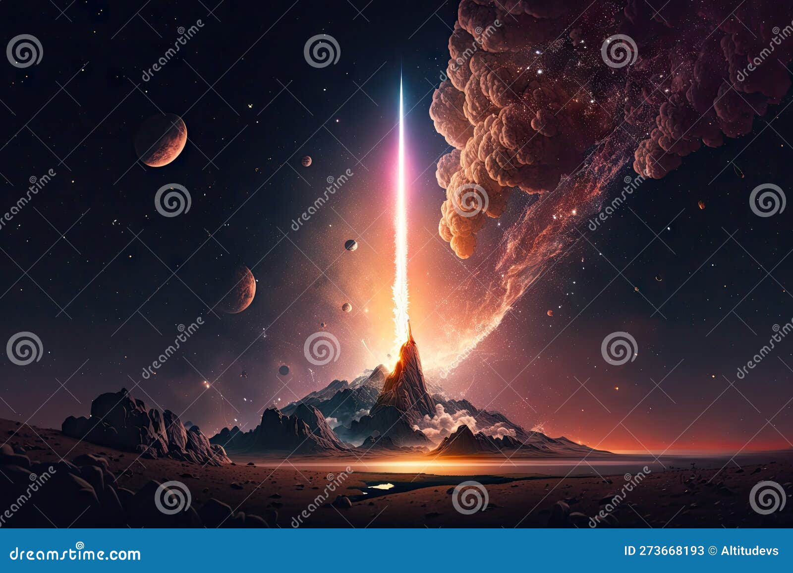 Rocket Launch, with View of the Stars and Galaxies in the Night Sky ...