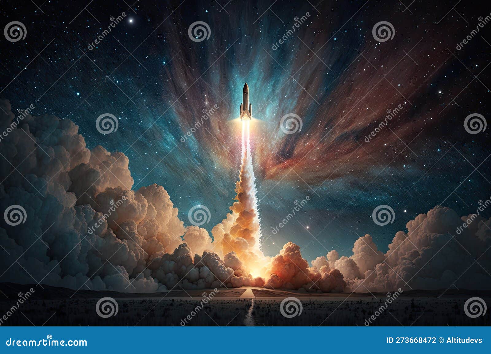Rocket Launch, with View of the Stars and Galaxies in the Night Sky ...