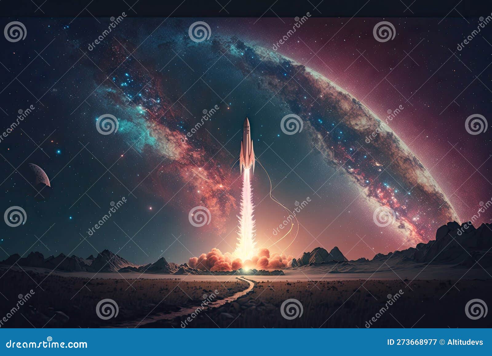 Rocket Launch, with View of the Stars and Galaxies in the Night Sky ...