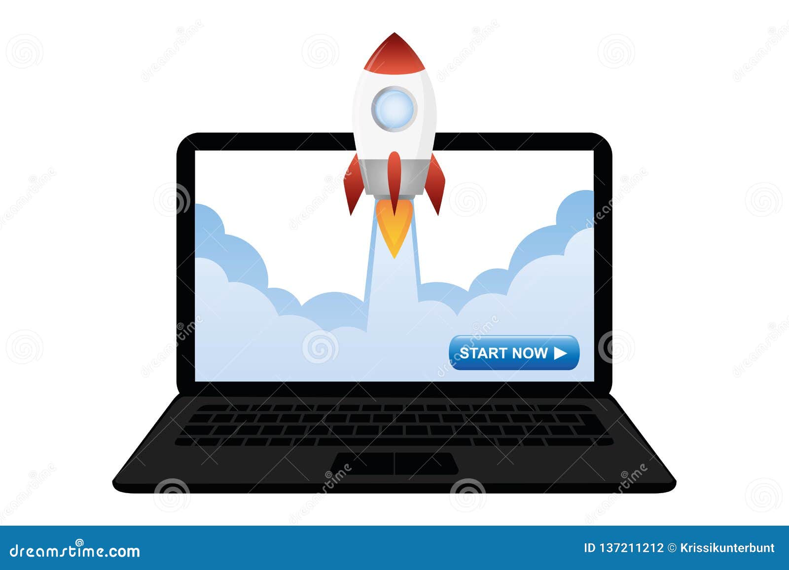 Rocket Launches from the Laptop Stock Vector - Illustration of plan ...