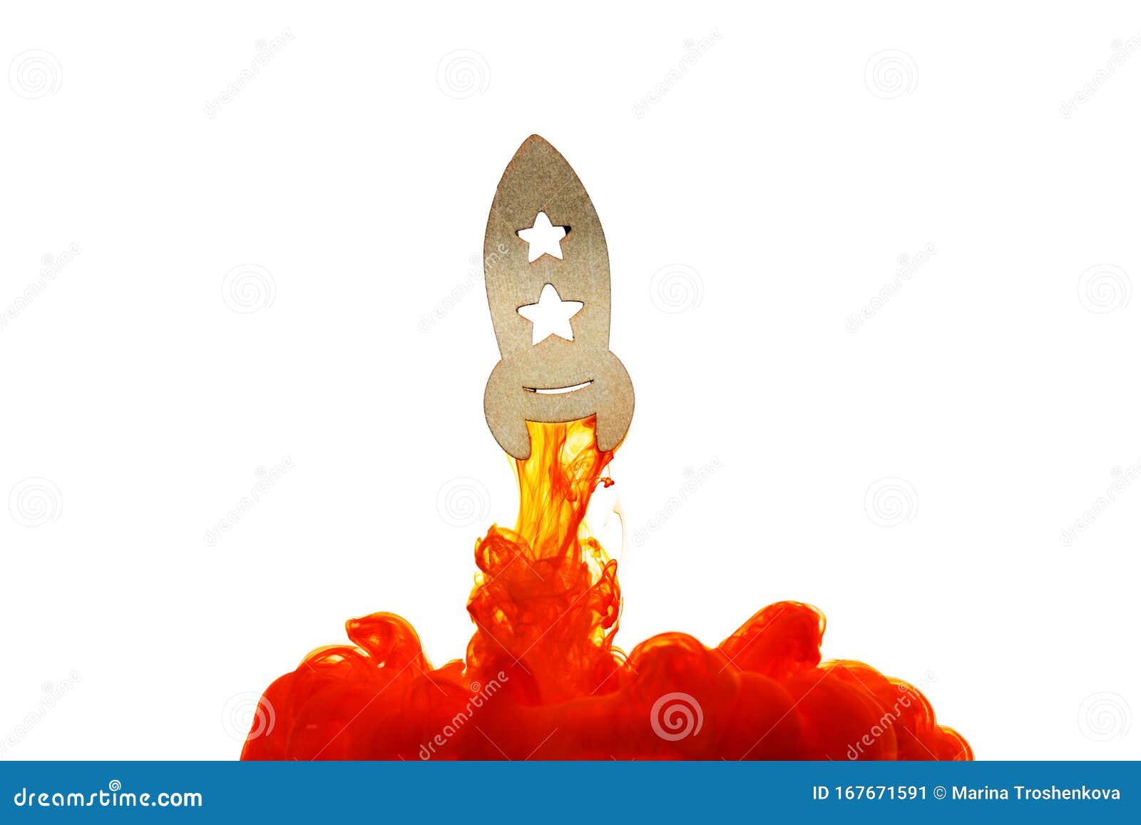Rocket Launches into Space. Isolated on White Background. Concept of ...