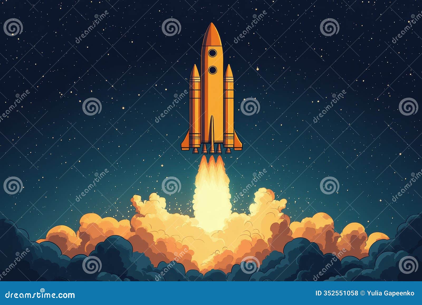 Rocket Launches into a Starry Sky, Leaving Trails of Smoke and Flames ...