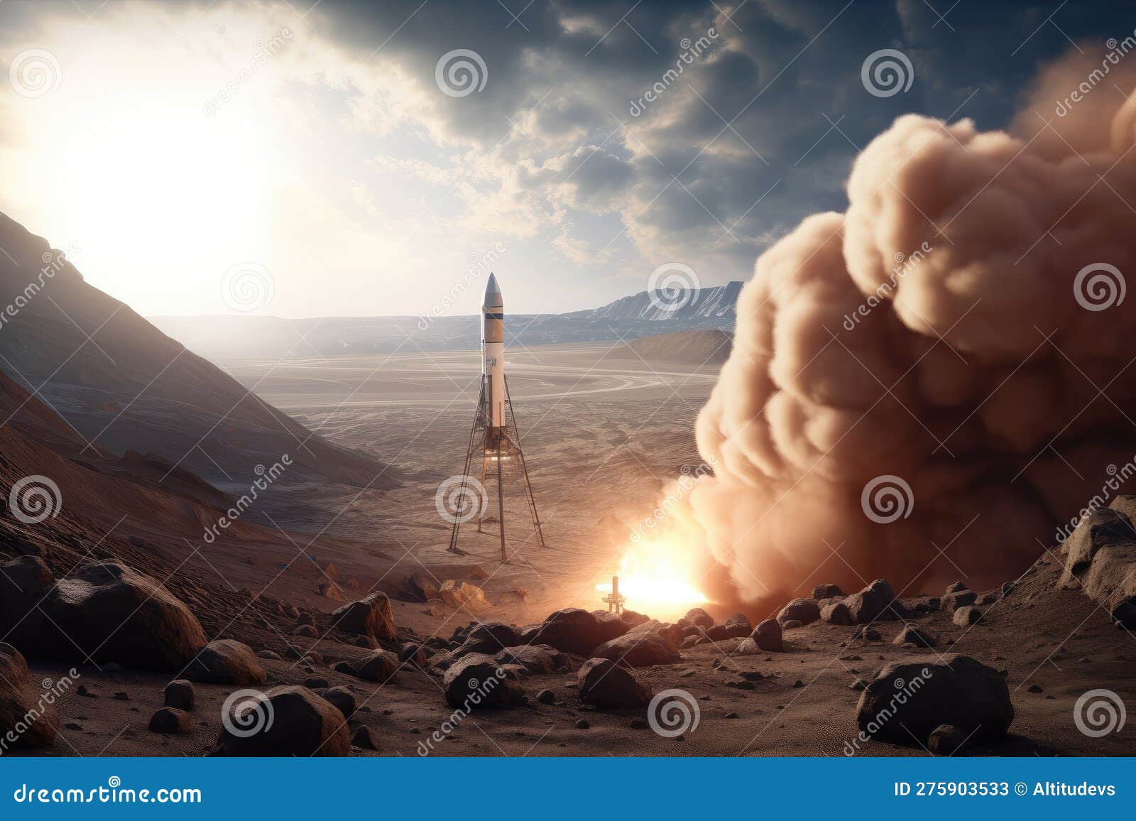 Rocket Launches from the Surface of Planet, with View of the ...