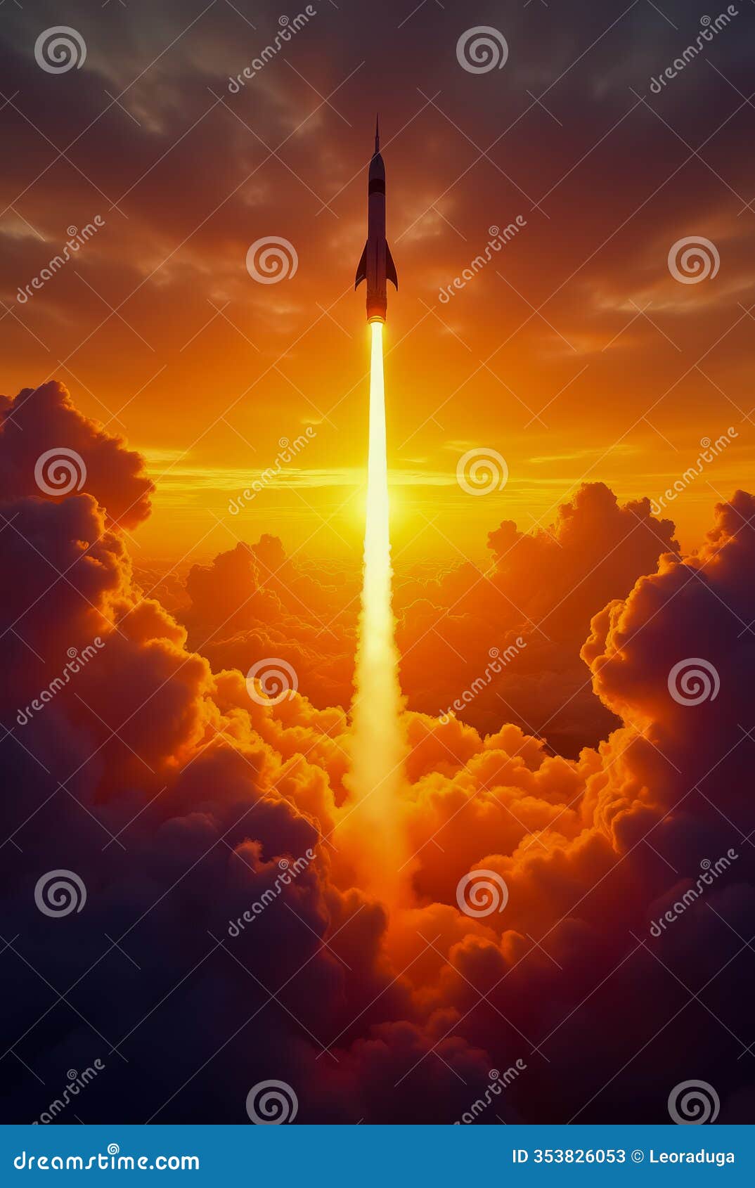 A Rocket Launching into the Sky at Sunset Stock Image - Image of clouds ...