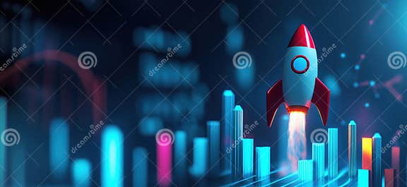 Rocket Launching Amidst Digital Data Visualization and Graphs ...