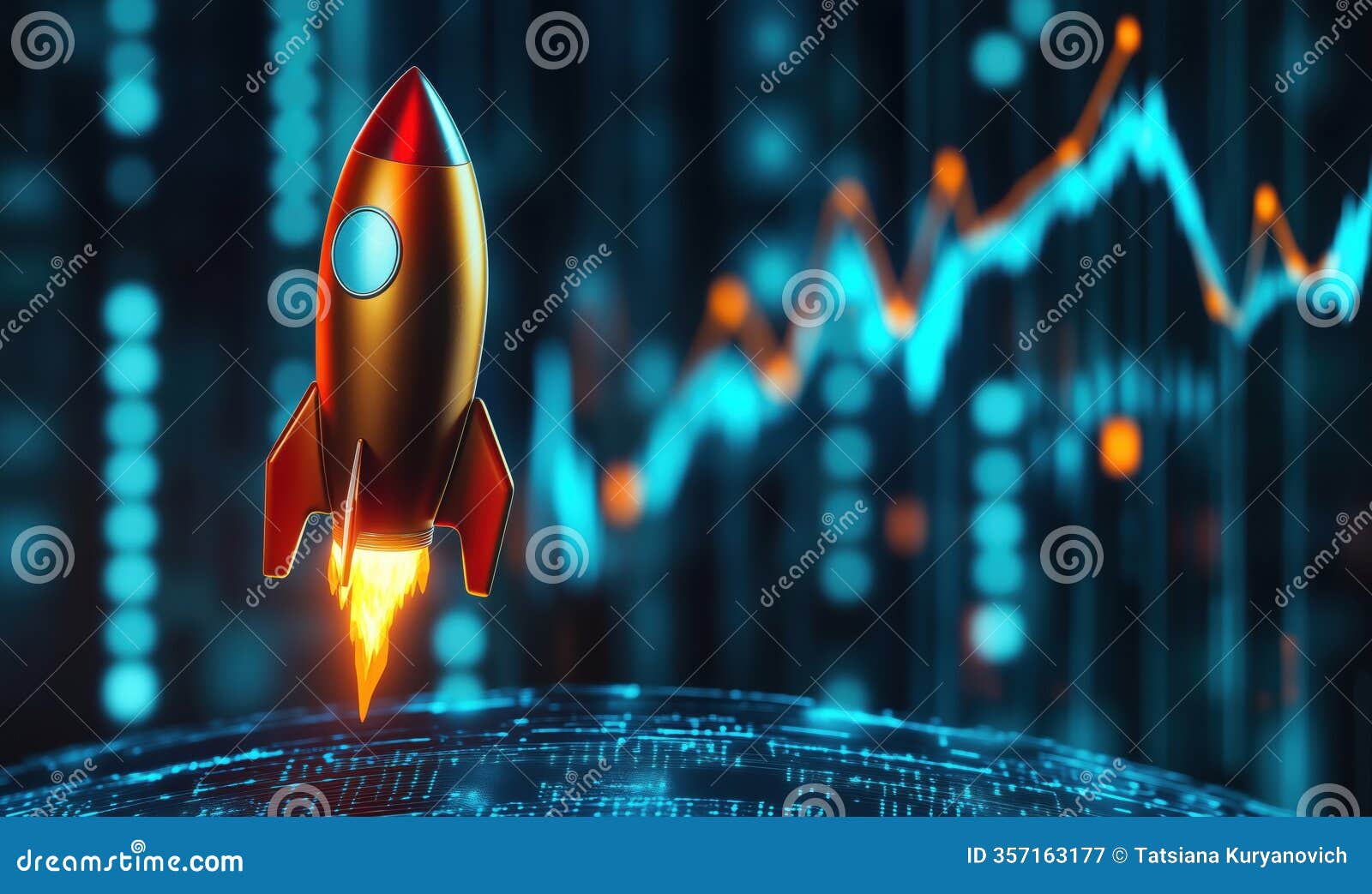 Rocket Launching with Data Visualization Background, Symbolizing Growth ...