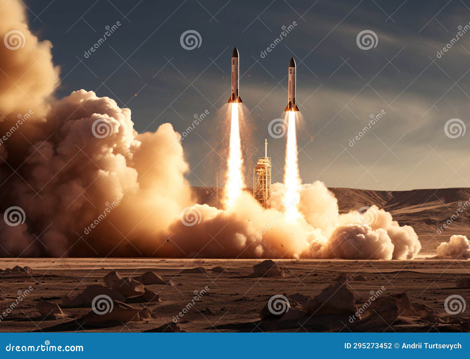 Rocket Launching in the Desert with Rocket Jets and Smoke, AI Generated ...