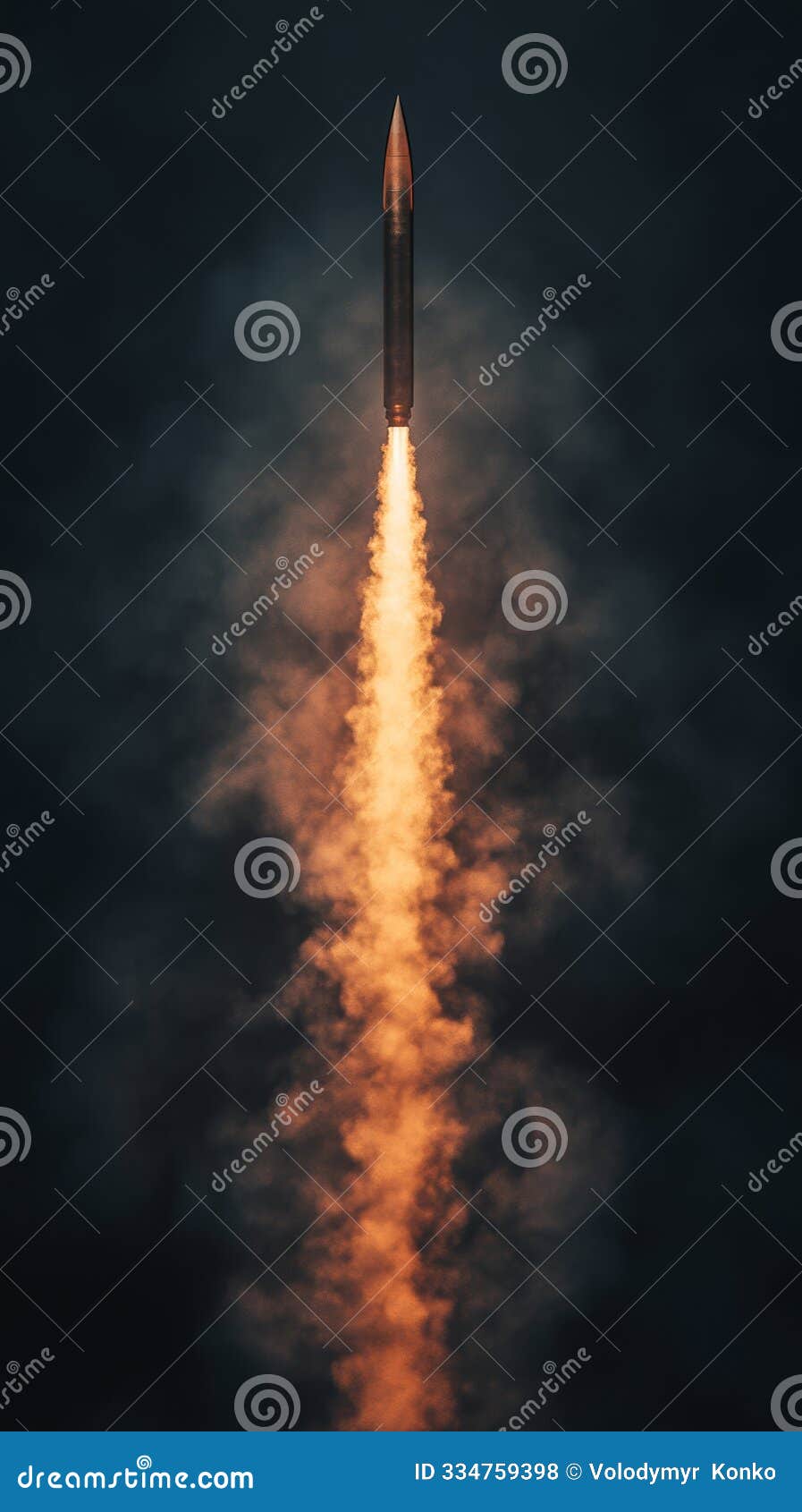 Rocket Launching with Fiery Trail Against Dark Sky, Space Exploration ...