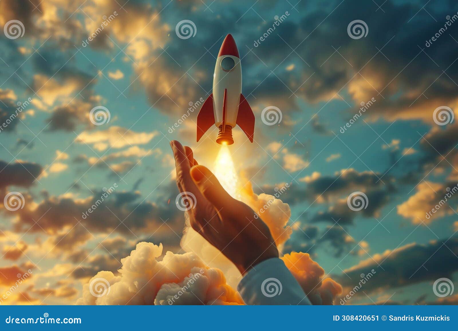 Rocket is Launching and Flying Out from Hand To Sky. Generative AI ...