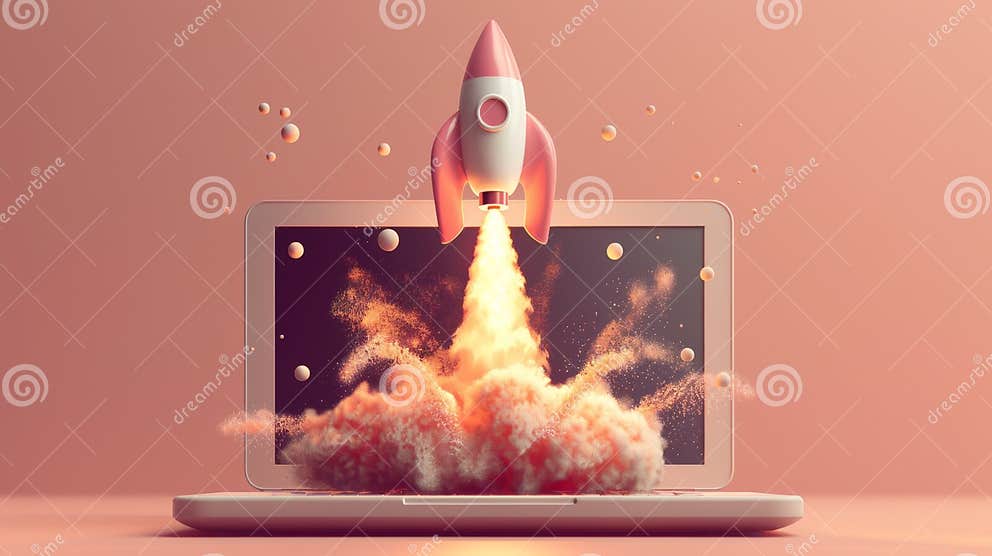 Rocket Launching from Laptop Screen, Symbolizing the Rise of Ideas and ...