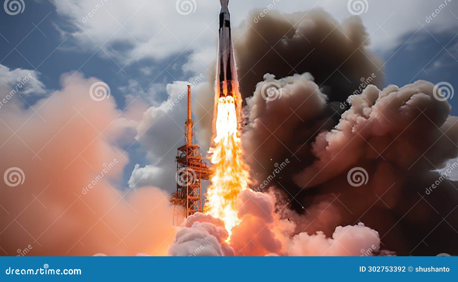 A Rocket Launching and Leaving the Surface Stock Illustration ...