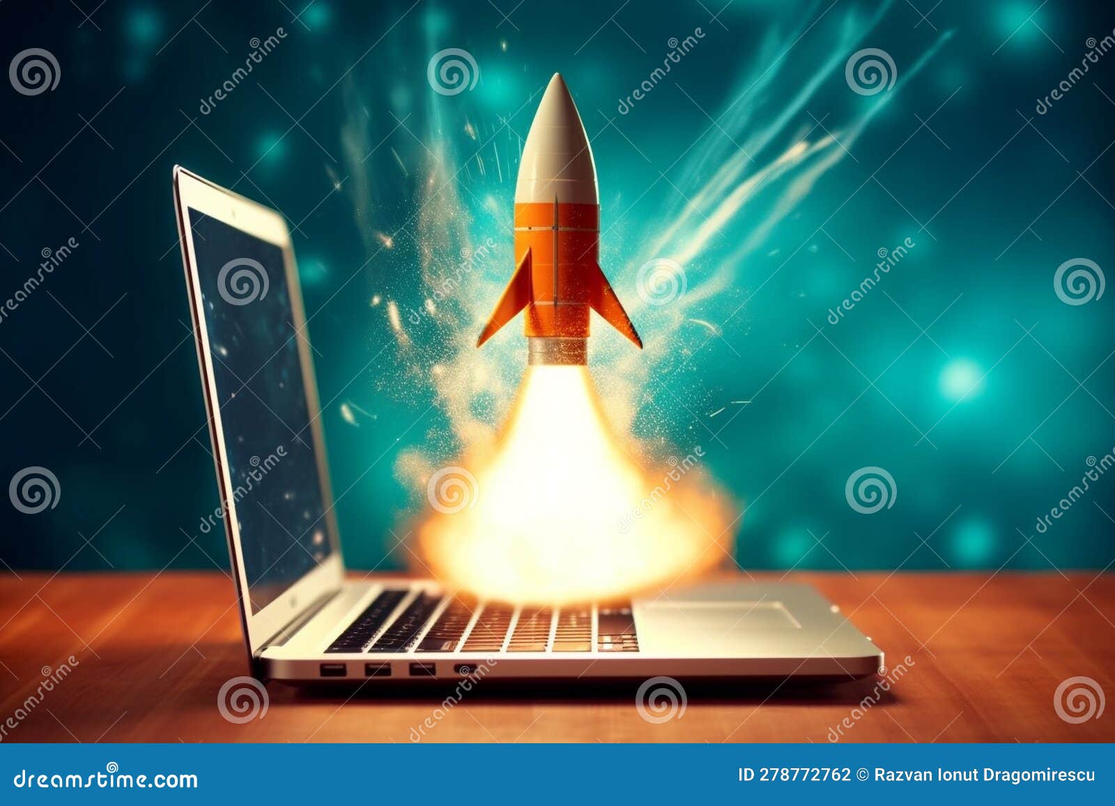 Rocket Launching Out of a Laptop, Symbolizing the Power of Digital ...