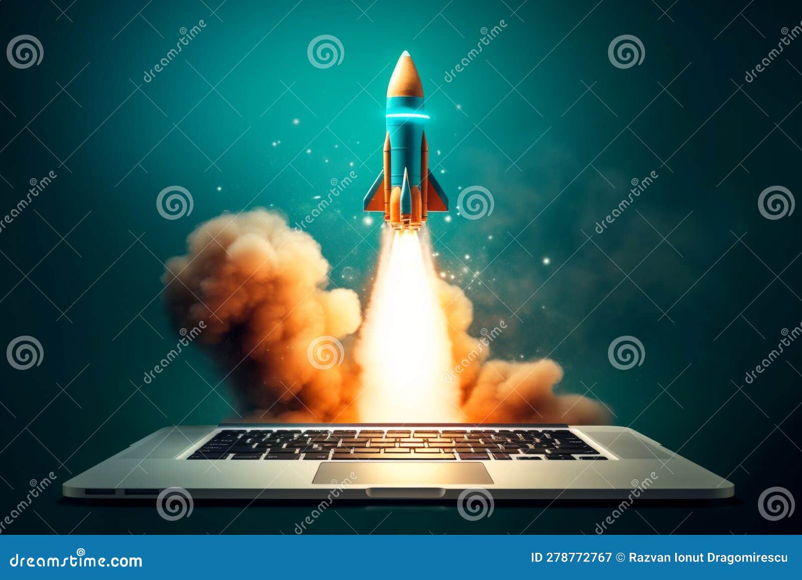 Rocket Launching Out of a Laptop, Symbolizing the Power of Digital ...