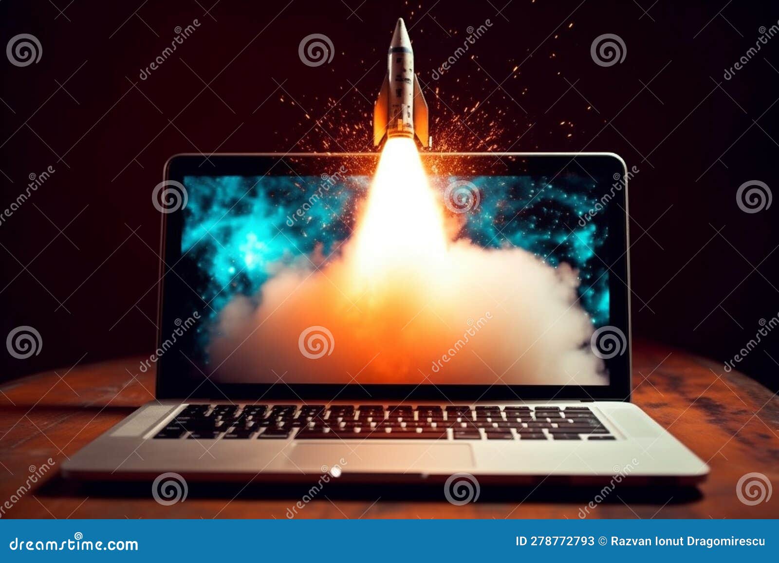 Rocket Launching Out of a Laptop, Symbolizing the Power of Digital ...