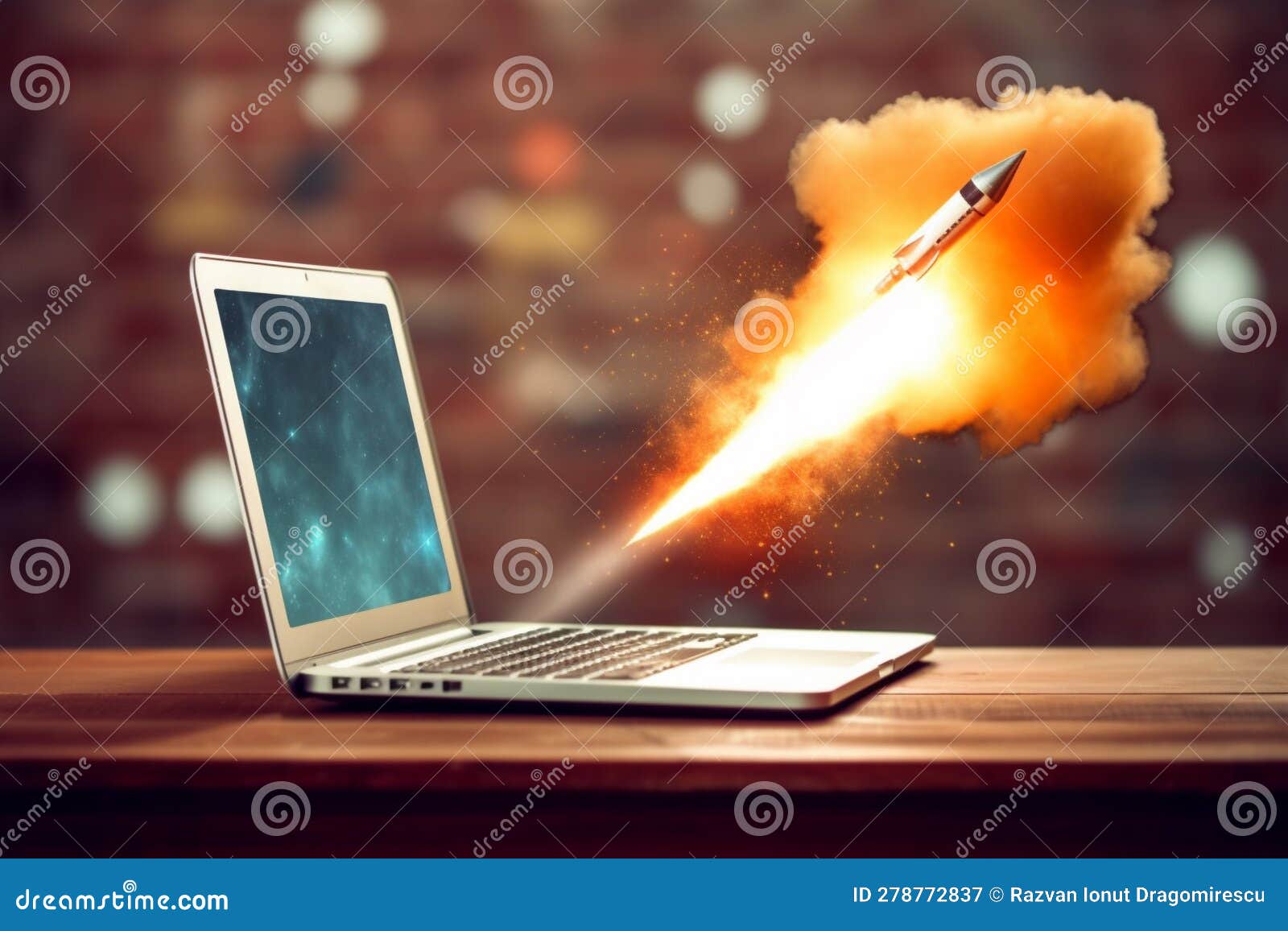 Rocket Launching Out of a Laptop, Symbolizing the Power of Digital ...