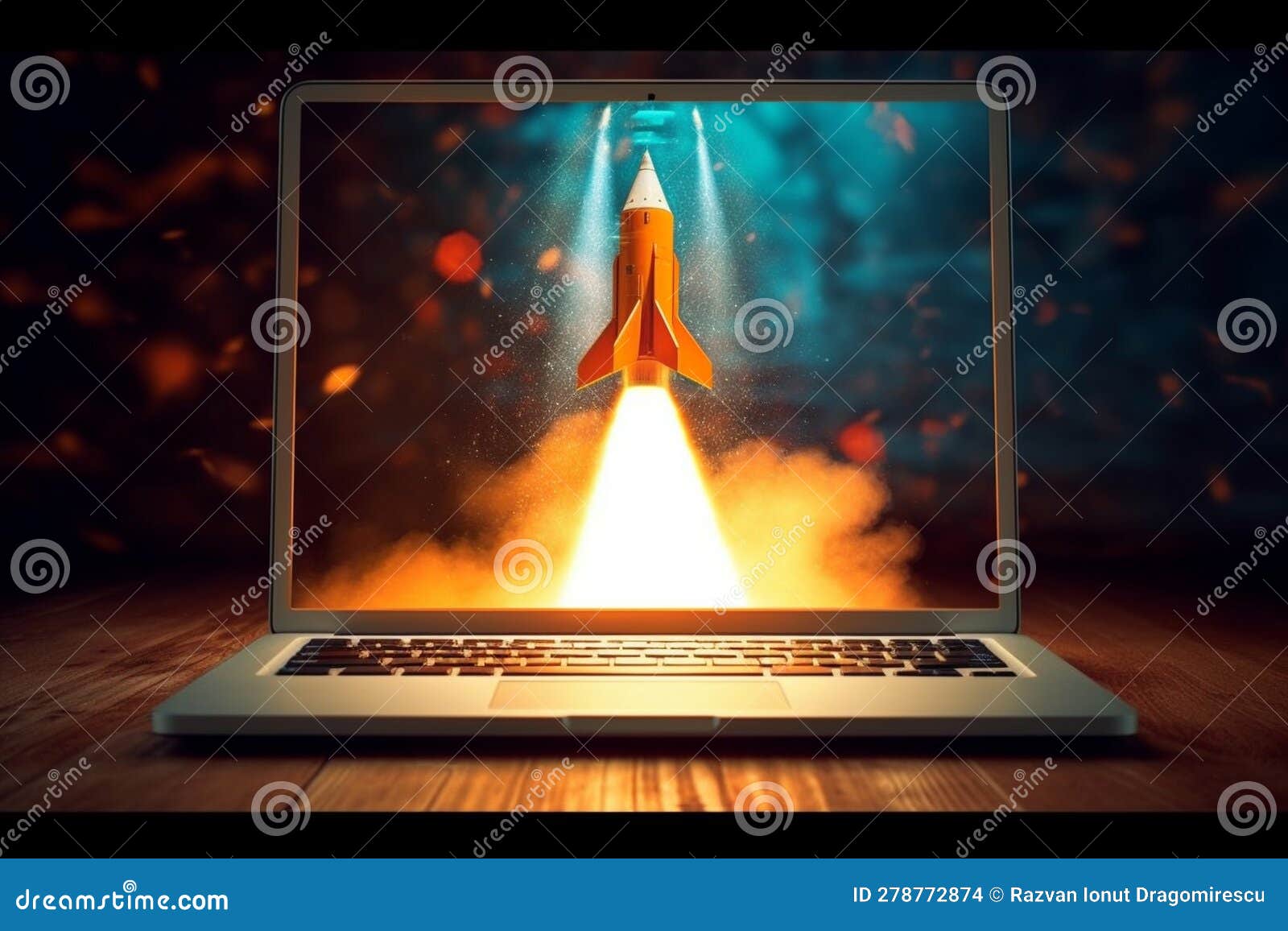 Rocket Launching Out of a Laptop, Symbolizing the Power of Digital ...