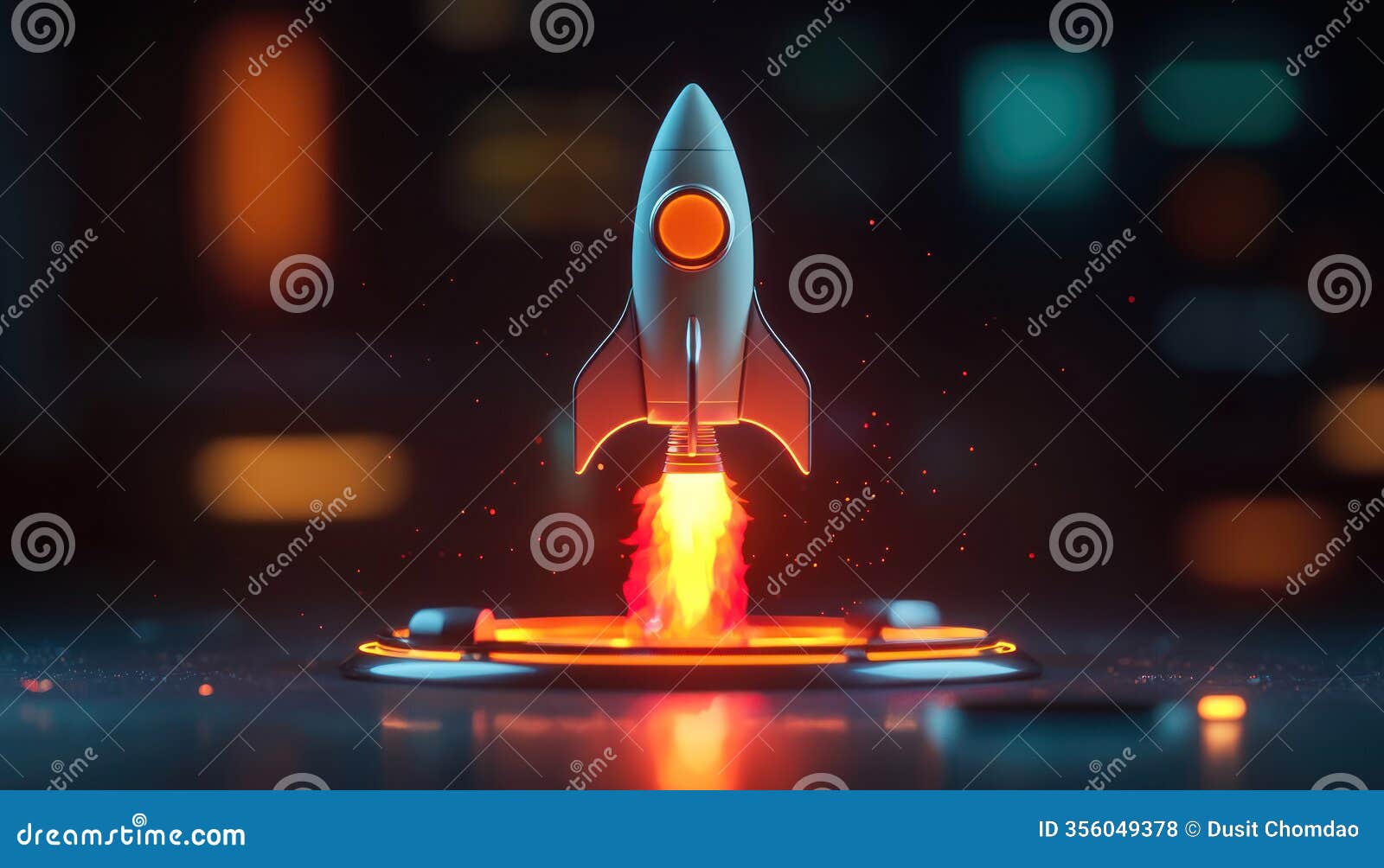 Rocket Launching from Platform, Symbolizing Innovation and Technology ...