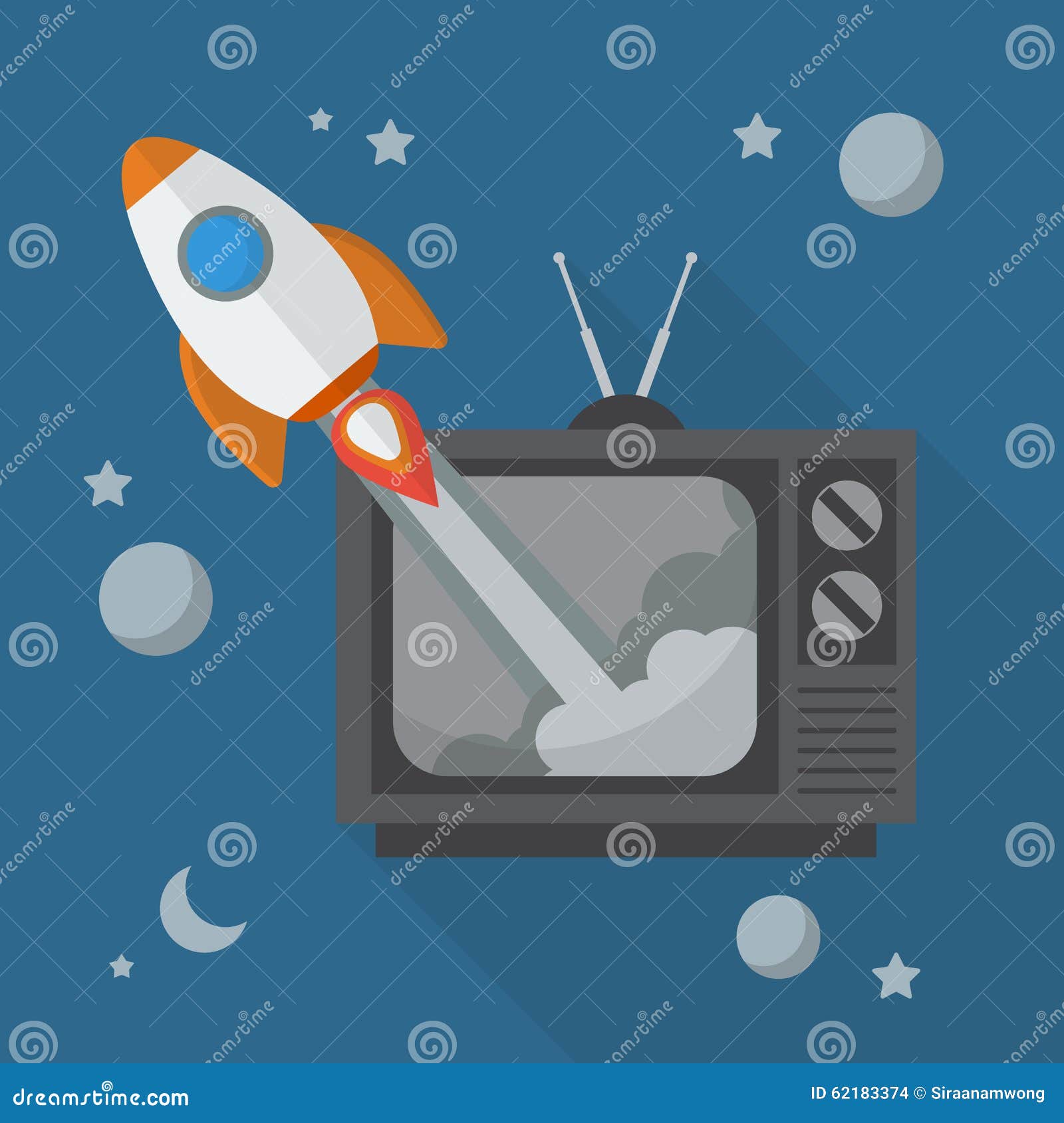 Rocket Launching from Retro Television Stock Vector - Illustration of ...