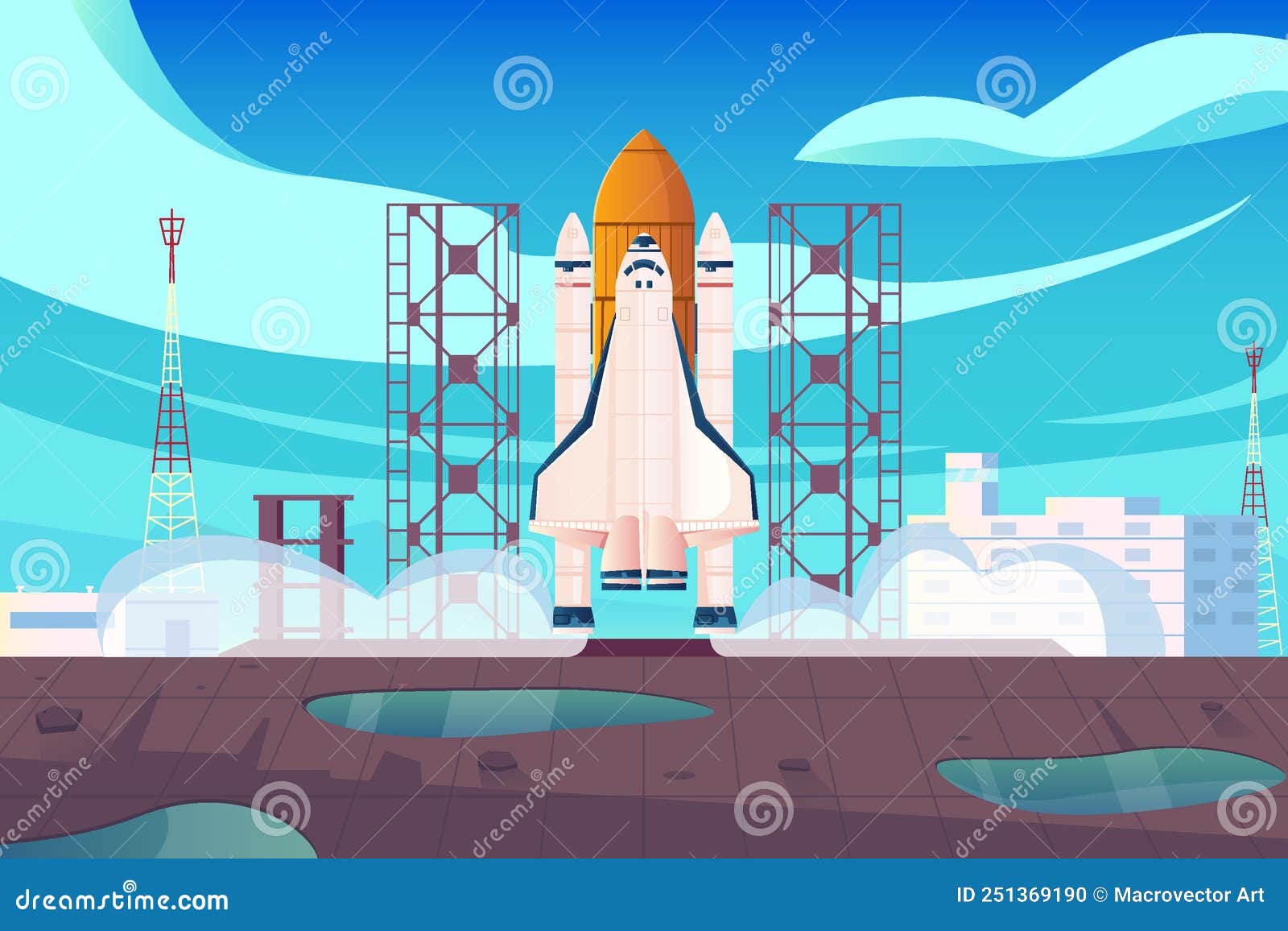 Rocket Launching Site Composition Stock Vector - Illustration of flight ...