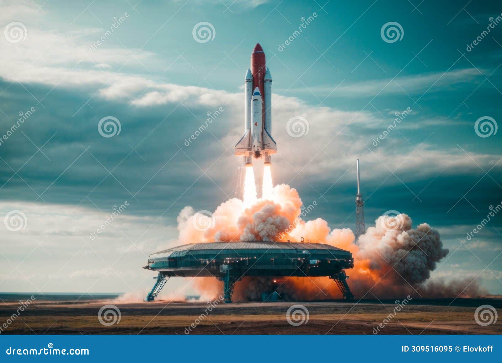 A Rocket is Launching into the Sky with a Large White Space Shuttle on ...