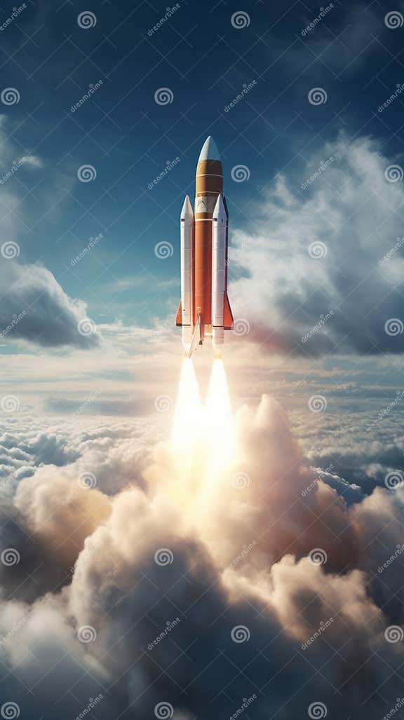 A Rocket Launching into the Sky with a Powerful Burst of Flames and ...