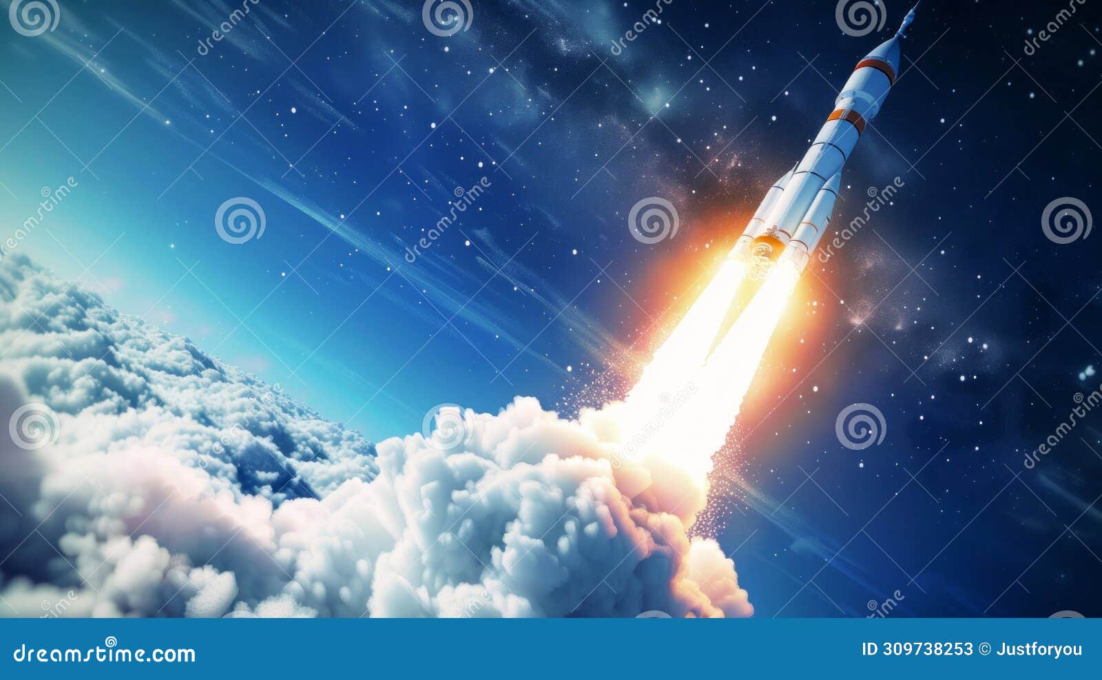 Rocket Launching into Space with Earth Horizon. Generative Ai Stock ...