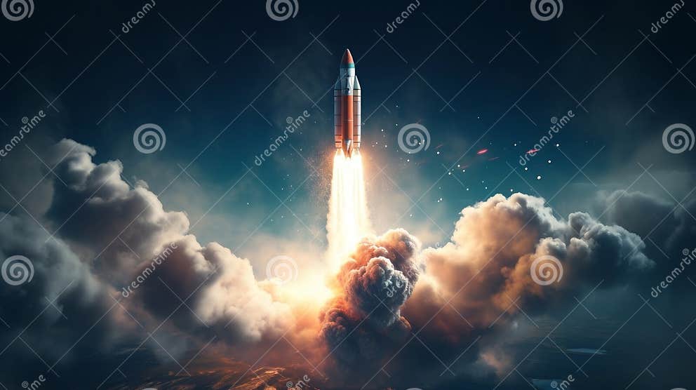 Rocket Launching into Space, Symbolizing Ambition Stock Illustration ...