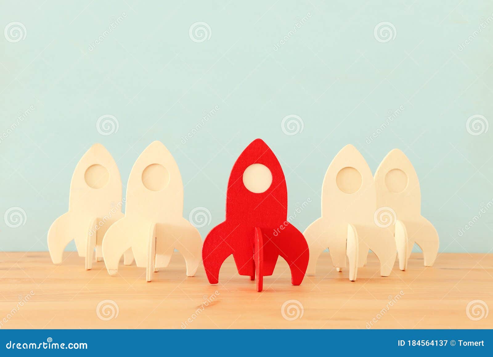 Rocket Leadership Concept. Red Rocket As Leader of the Group Stock ...