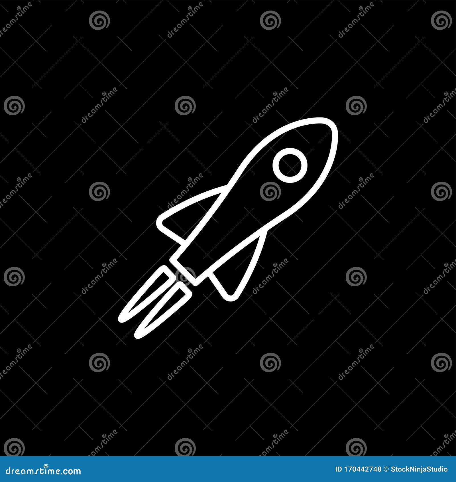 Rocket Line Icon on Black Background. Black Flat Style Vector ...