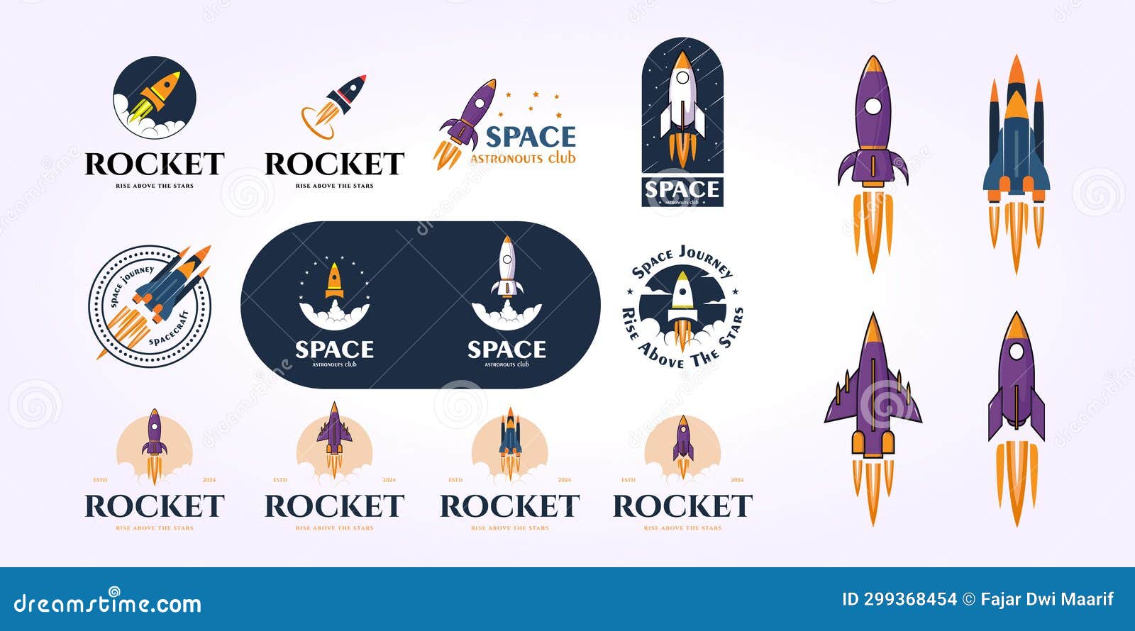 Rocket Logo Design Bundle, Spaceship Illustration Vector Set, Spaceship ...