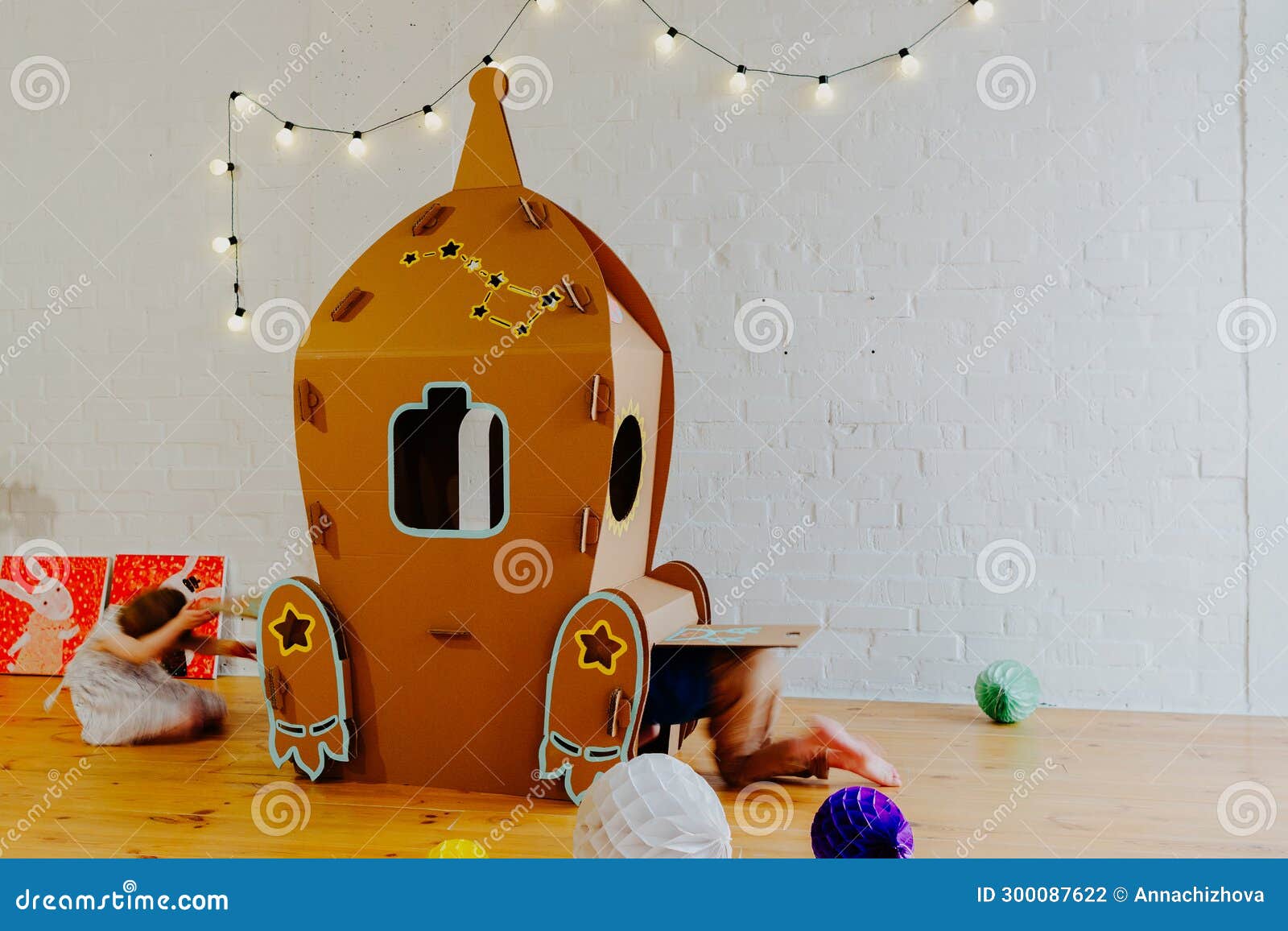 Rocket Made of Cardboard. Children Art Project. DIY Concept. Cardboard ...